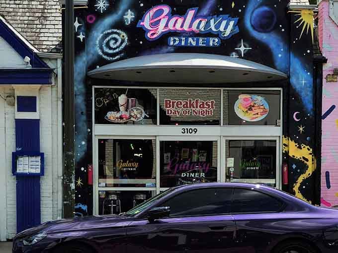 That "Breakfast Day or Night" sign is the most beautiful promise any building has ever made to hungry people.
