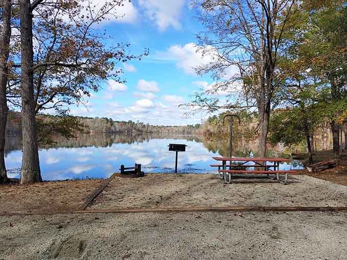 When the lake mirrors the sky this perfectly, you'll understand why fishermen arrive before dawn every weekend.