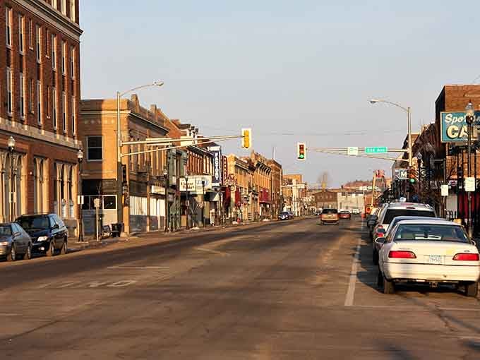 Hibbing's grand downtown facades rise like a curtain call from Minnesota's proud industrial past.