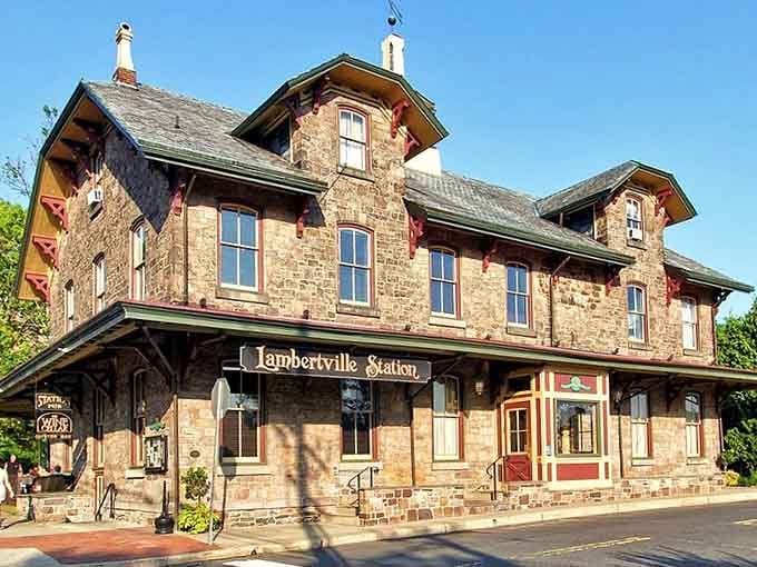 Warm brownstone walls and summer sunshine make Lambertville Station look like a movie set that serves dinner.