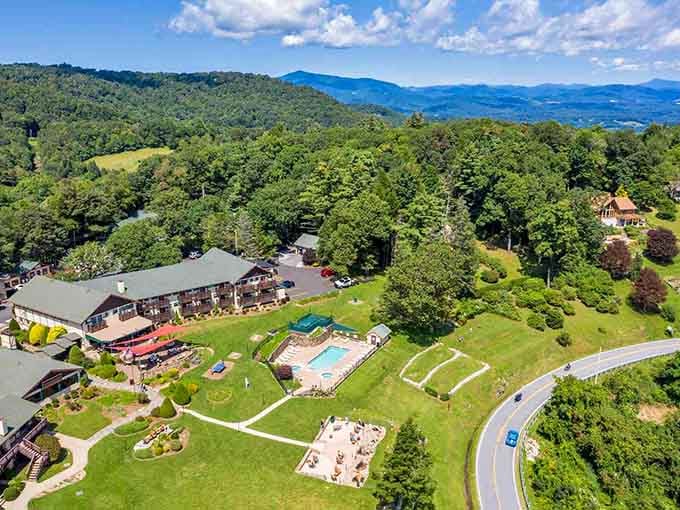 Those mountain views stretch for miles while the property below offers gardens and relaxation in perfect harmony.