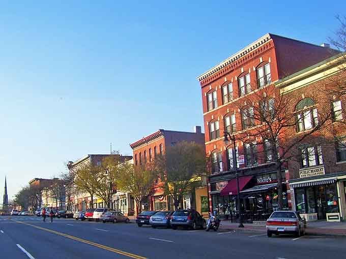 Golden afternoon light warms Middletown's handsome brick facades, where a Public Market sign hints at the good eating waiting just inside.