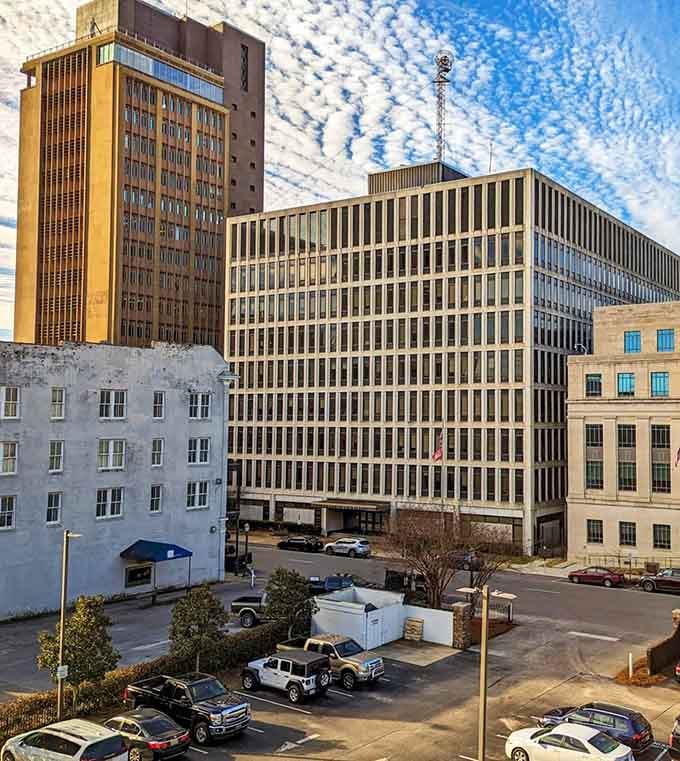 Modern architecture meets classic Southern charm in this skyline view, where office workers know all the best lunch secrets below.