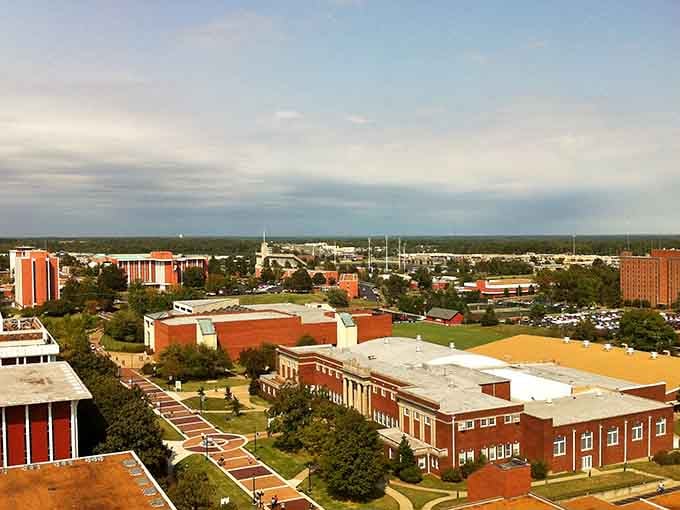 From up high, Murray's campus pathways wind like friendly invitations to slow down and explore.