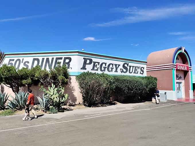 Finding Peggy Sue's giant painted facade rising out of the Mojave Desert feels like discovering a mirage that actually feeds you.