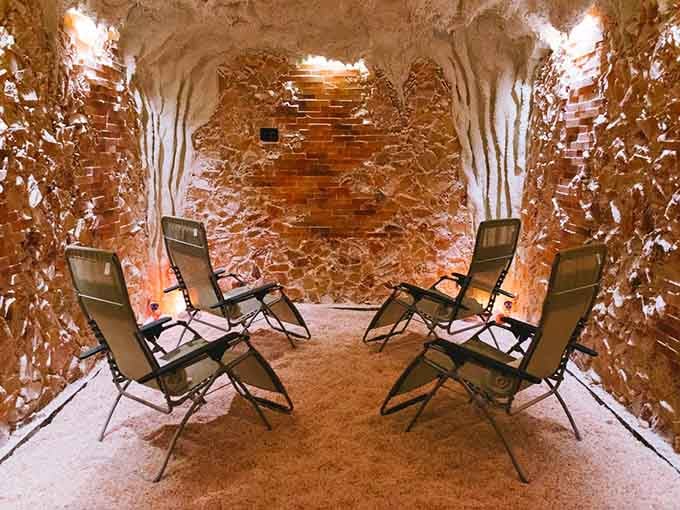 Four empty chairs, glowing salt walls, and zero stress &mdash; this Minneapolis cave is basically a hug for your lungs.