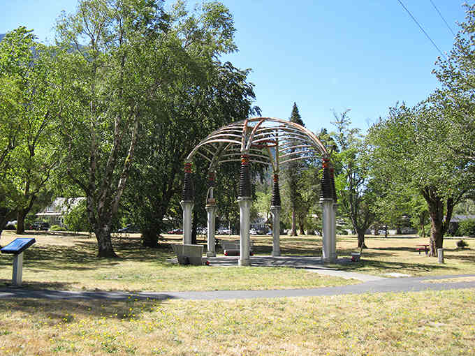 Tucked into a sunny Rockport park, this dome of arching metal ribs looks like a spaceship chose a very peaceful landing spot.