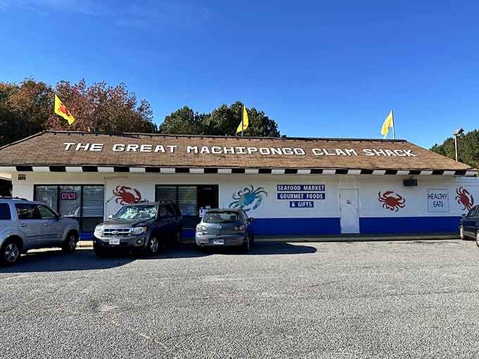 Painted crabs, colorful flags, and a name like "Great Machipongo" make this clam shack impossible to drive past without stopping.