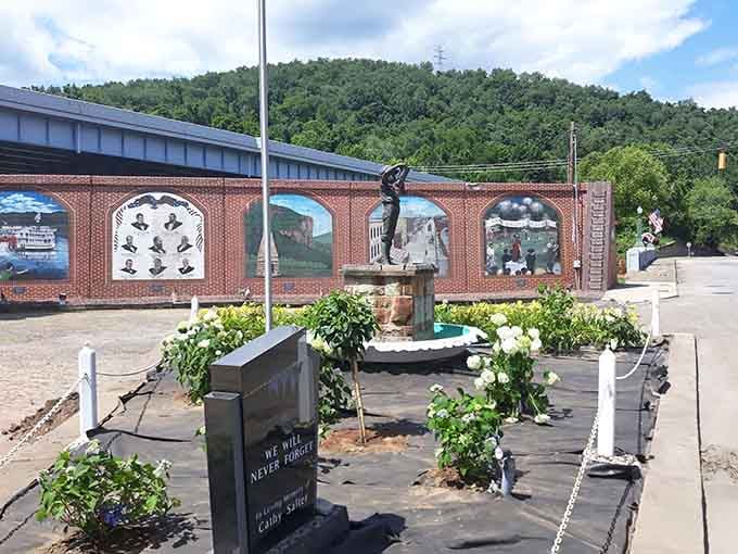 Wellsville's riverfront memorial garden, with its graceful statue and painted murals, quietly says "we remember" with remarkable dignity and beauty.