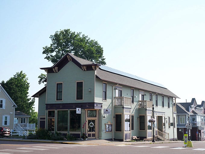 This sage-green corner building in Bayfield has the kind of quiet confidence that only a great small town can pull off.