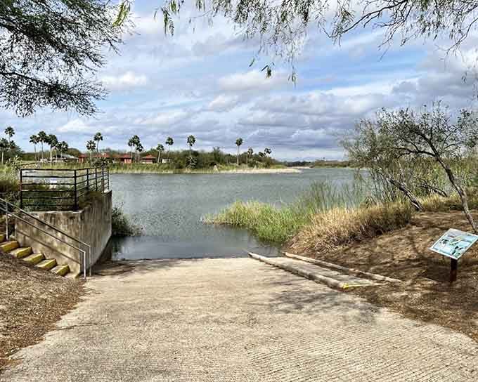 Palm trees, open water, and a bird guide sign &mdash; Bentsen is basically a five-star resort for serious birders.