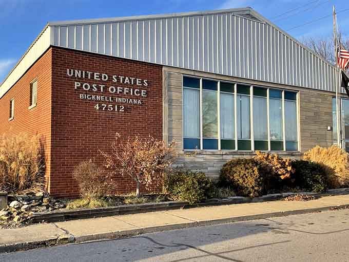 The Bicknell Post Office sign is simple, honest, and exactly what you'd expect from a town that keeps its promises.