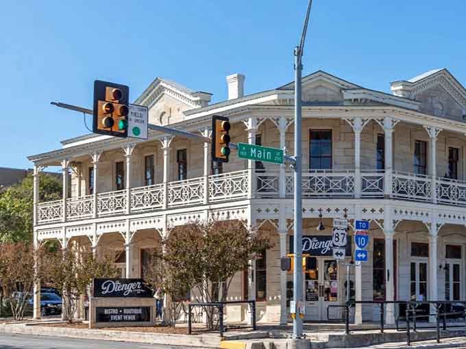 The Dienger Building on Boerne's Main Street corner is the kind of grand two-story beauty that makes you want to write a postcard home.