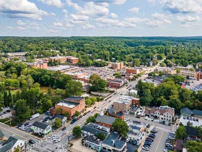 Seen from above, Chagrin Falls sits inside a sea of green trees like a charming secret Ohio kept just for you.