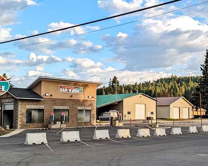 Even the car wash looks cheerful against that big blue sky &mdash; Cle Elum has a way of making everything feel right.