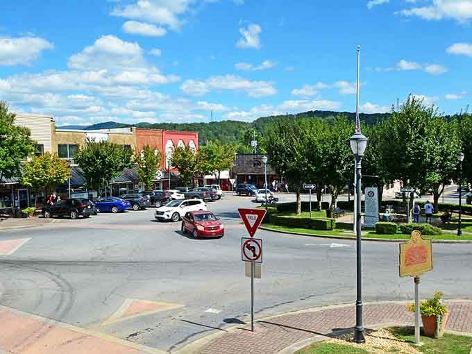 Wide streets and mature trees create a canopy of green that makes every stroll feel like a walk through history.