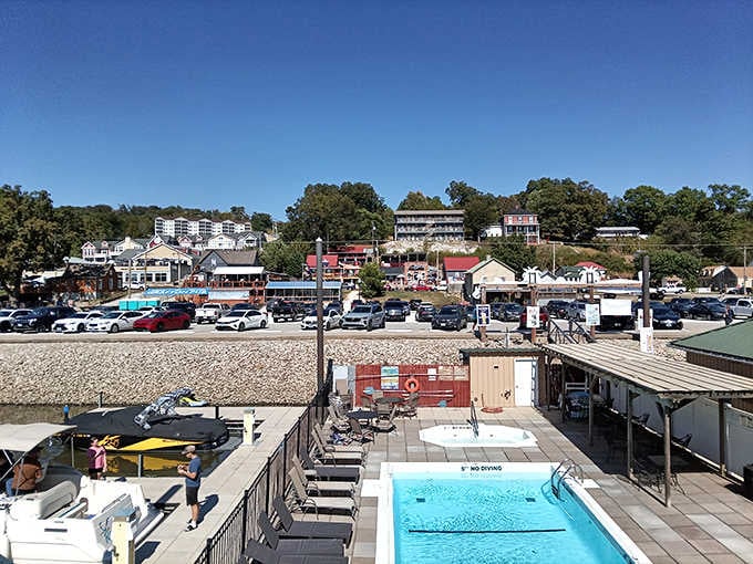 Grafton's sunny waterfront scene is basically a postcard that somehow also has a pool and boats.