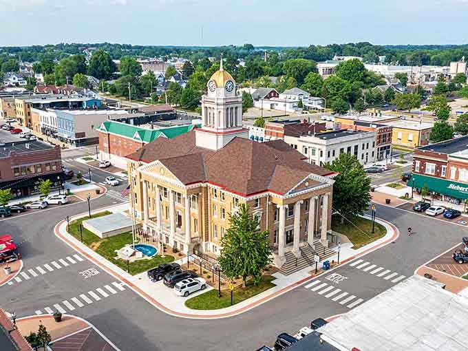 From above, Jasper's courthouse anchors the whole town like a proud captain steering a very well-kept ship.