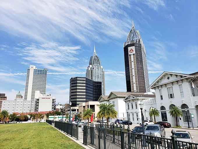 Palm trees sway near historic buildings under perfect blue skies, creating that magical blend of coastal elegance and culinary excellence.
