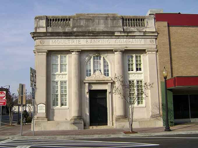 The Moultrie Banking Company facade is so stately and serious, it practically asks you to straighten your tie.