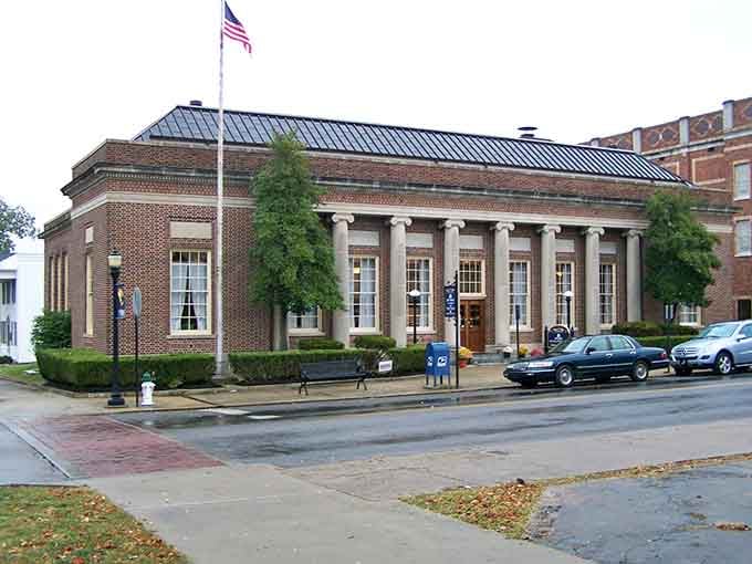 Murray's classic columned post office stands with quiet dignity, the kind of building that makes you want to write an actual letter.