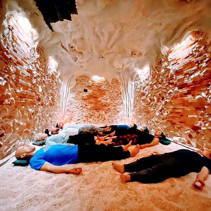 Lying beneath a glittering Himalayan salt ceiling, these folks have officially discovered the world's coziest napping spot.
