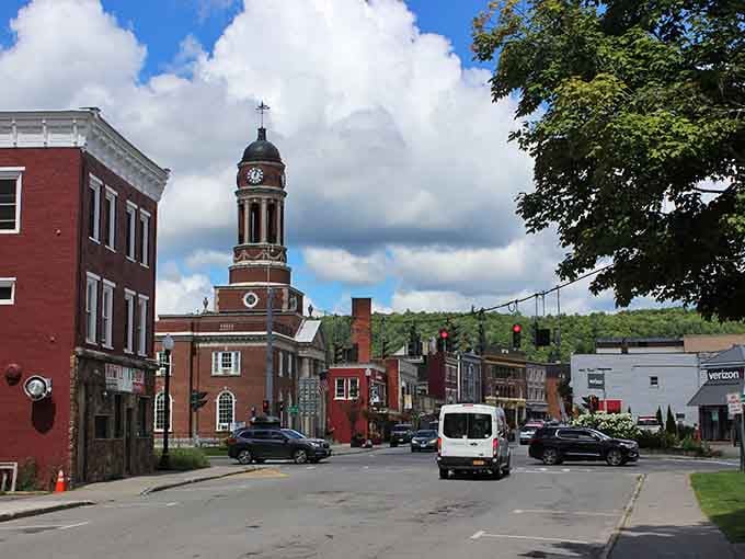 That clock tower commands attention like the town's grandfather, keeping watch over generations of stories and Sunday strolls.