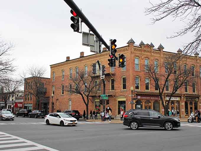 Historic brick architecture with castle-like turrets reminds you that some towns take their downtown style seriously and beautifully.
