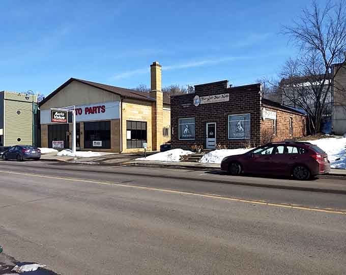 A crisp winter morning reveals St. Croix Falls in its no-nonsense glory, brick and stone buildings standing firm against the cold.