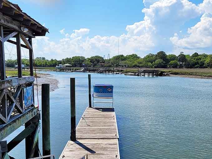 Peaceful waterways wind through marshland where wooden docks lead to adventures your GPS can't find for you.