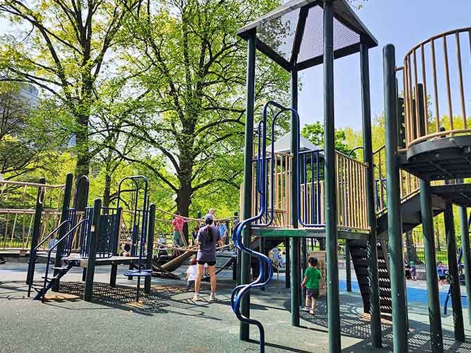 The twisted slide steals the show, offering thrills that would make any amusement park jealous of this setup.