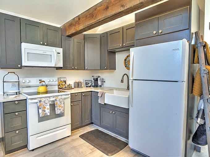 A fully equipped kitchen for those who cook on vacation, though cereal remains a perfectly acceptable dinner choice.