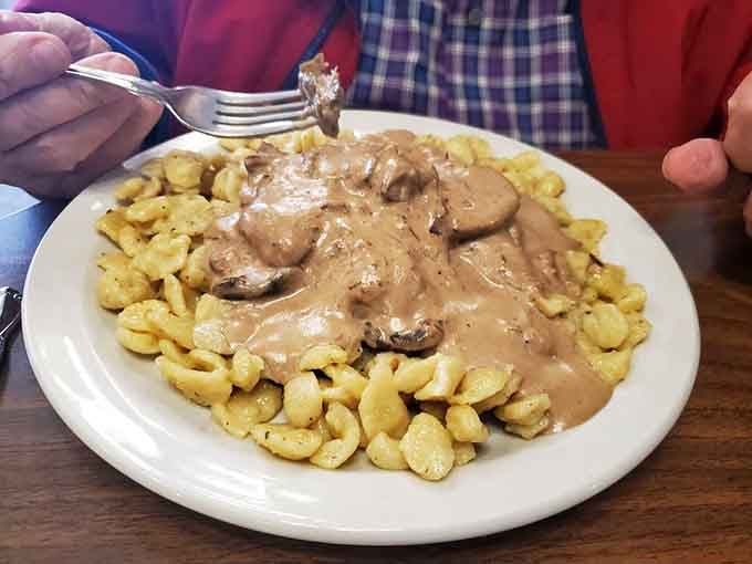 Stroganoff over egg noodles so rich and deeply sauced, your fork will keep going back without asking permission.