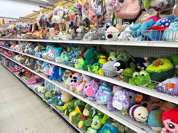 Shelves packed with plush pals as far as the eye can see. Every kid's dream, every parent's wallet's best friend.