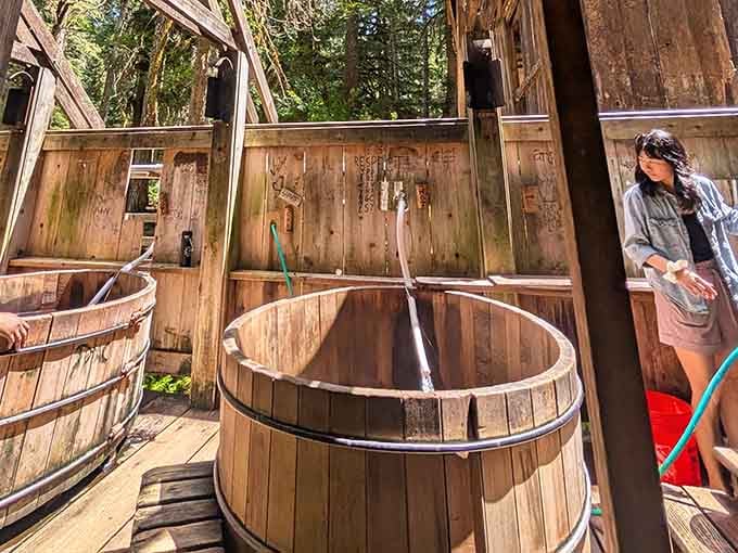 Filling up a cedar tub at Bagby is the most satisfying thing you'll do all weekend.