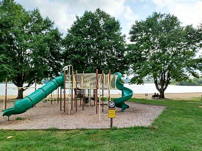 A playground right next to the lake, because why should the kids have to choose between fun and a gorgeous view?