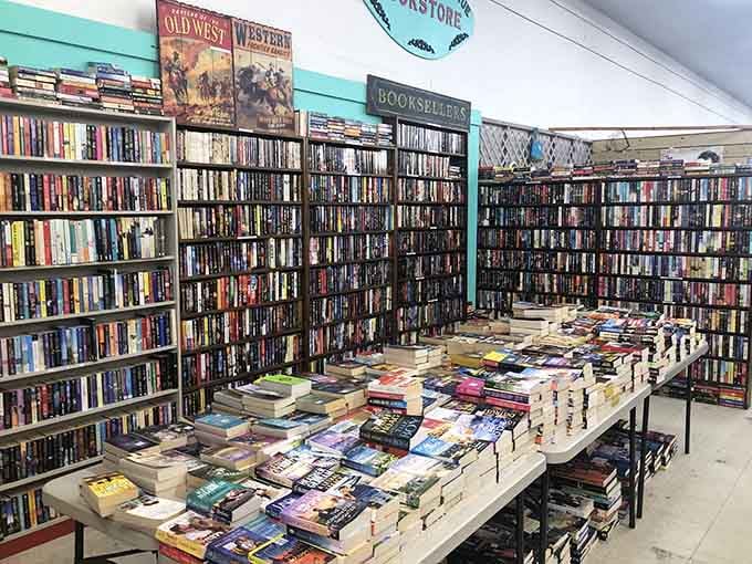 Floor-to-ceiling shelves of books, where every genre gets a seat at the table and your wallet stays happy.