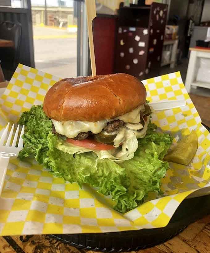 Grilled jalapeños, pepper jack cheese, and jalapeño ranch dressing stacked high. This burger doesn't whisper heat, it announces it proudly.