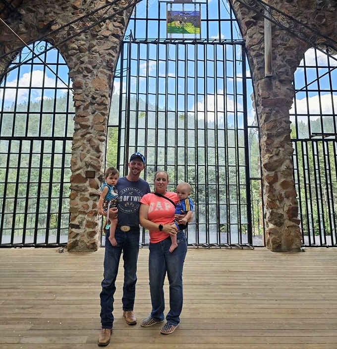 Family photo ops don't get more epic than posing inside a handbuilt castle with mountain views framing your holiday card.
