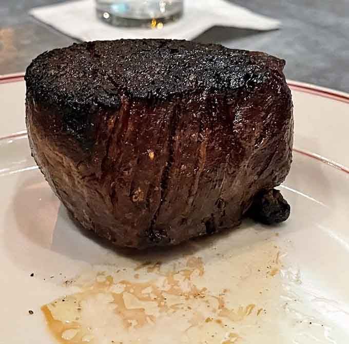 This filet mignon stands tall and proud, tender enough to cut with a stern glance.