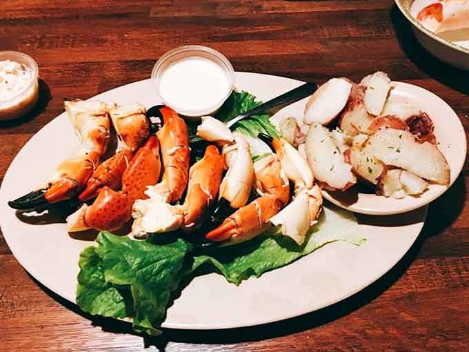 Stone crab claws arranged like a still life painting, served with a cool dipping sauce. Nature's most elegant finger food.