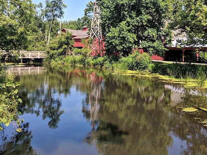 The mill's reflection in the millpond is so perfect, you'll check twice to make sure you're not dreaming.