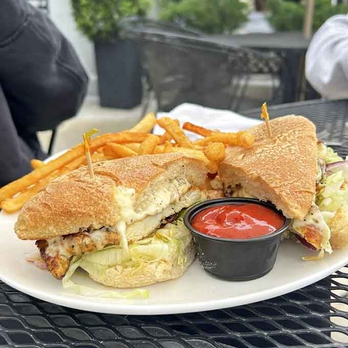 This golden panini with a mountain of fries proves that sometimes the best meals are the ones you eat with your hands.