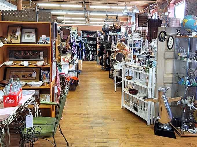 Long wooden floors, warm brick walls, and enough treasures to keep you busy until dinnertime. Maybe later.