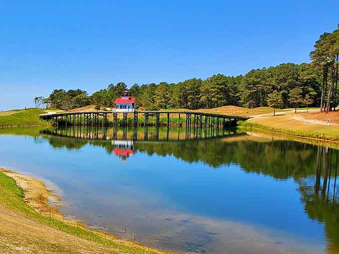 Bay Creek's reflection sits so perfectly still in the water, you'd swear the whole scene was painted by someone showing off.