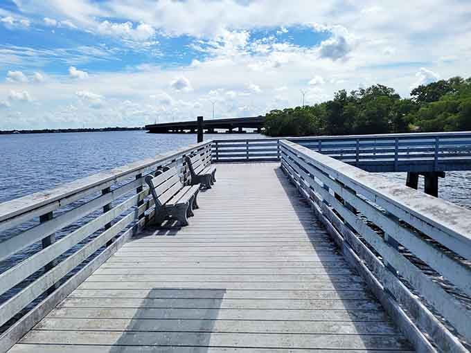 Four Mile Cove's fishing pier stretches into waters where your retirement dreams and actual fish both come true.