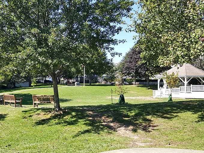 Kate Gould Park and its white gazebo: proof that some towns still know how to make a simple green space feel like a gift.