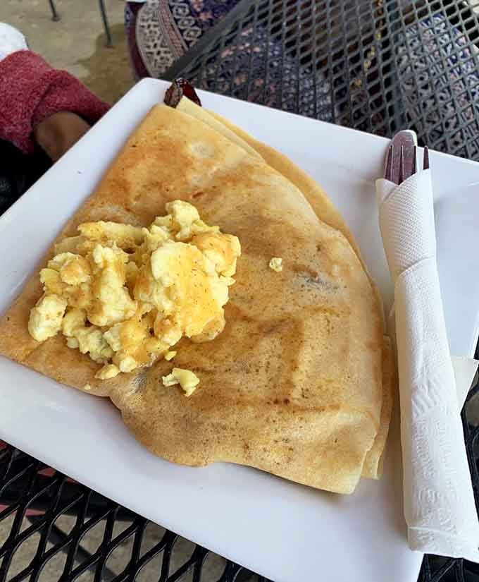 Simple, honest, and satisfying &mdash; a breakfast cr&ecirc;pe with scrambled eggs that proves good food doesn't need to be complicated.