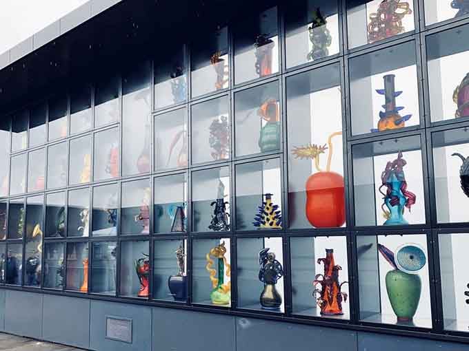 Rows of colorful glass sculptures lined up like the world's most spectacular candy store, minus the cavities.