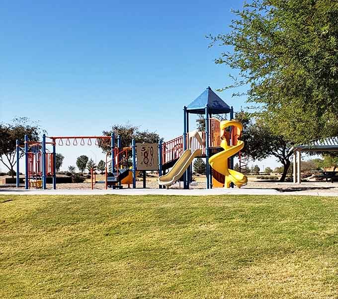 Modern playgrounds in small towns prove that Coolidge takes care of its families. Those slides aren't going to climb themselves.